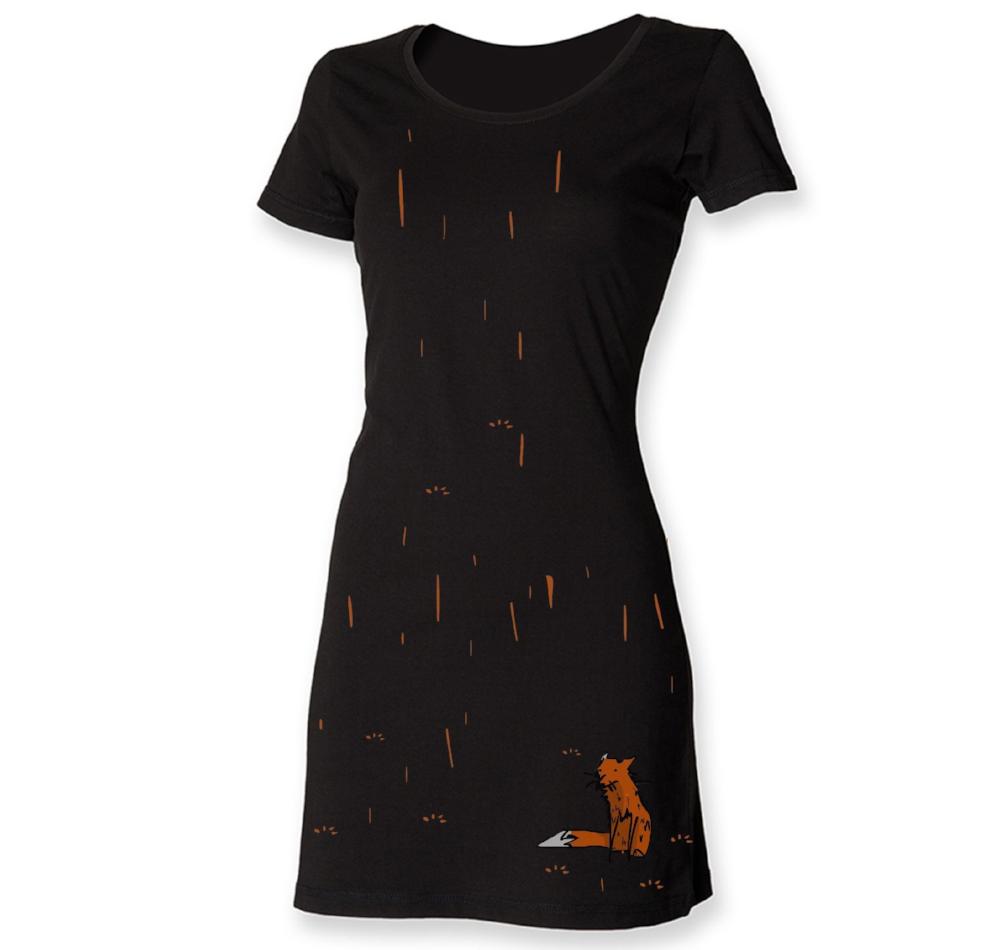 Fox in the rain t-shirt dress - Artsy clothing - hand painted clothing ...