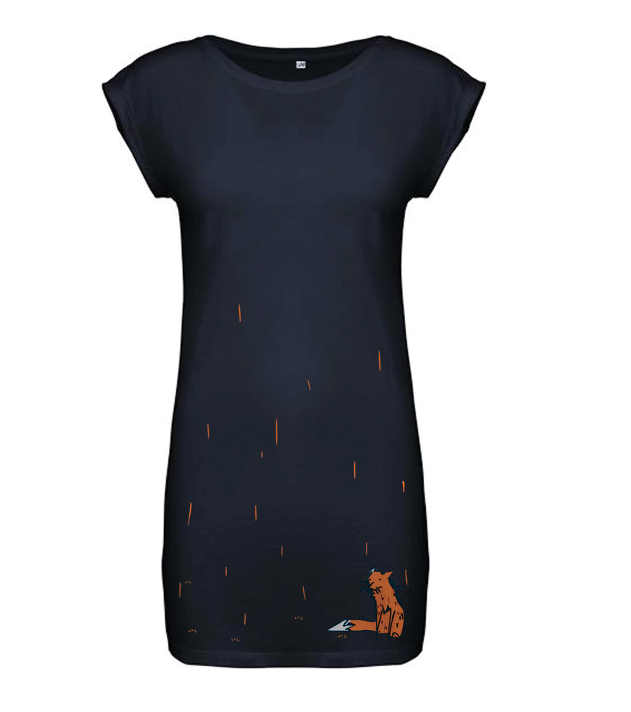 Fox in the rain flowy t-shirt dress, navy - Artsy clothing - free UK ...